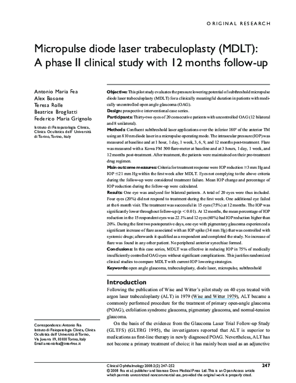(PDF) Micropulse diode laser trabeculoplasty (MDLT): A phase II ...