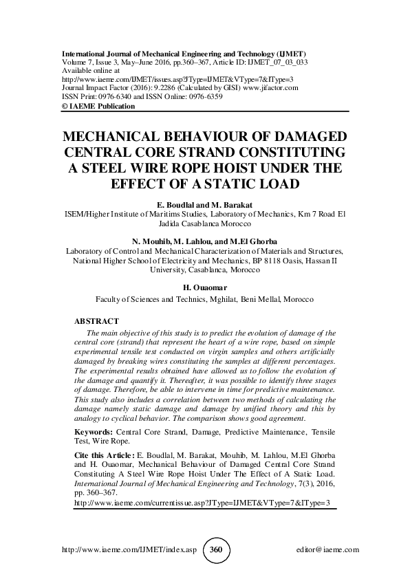 (PDF) MECHANICAL BEHAVIOUR OF DAMAGED CENTRAL CORE STRAND CONSTITUTING ...