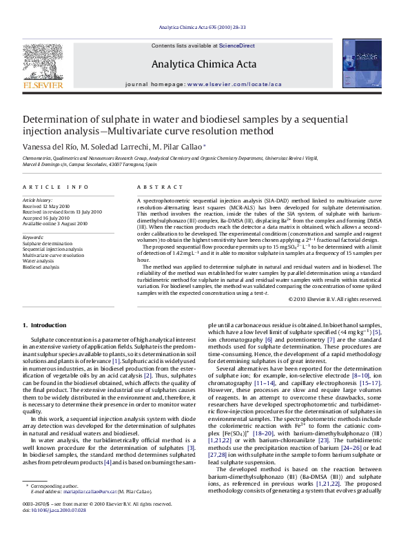 (PDF) Determination of sulphate in water and biodiesel samples by a sequential injection ...