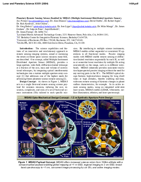 (PDF) Planetary Remote Sensing Science Enabled by MIDAS (Multiple Instrument Distributed ...