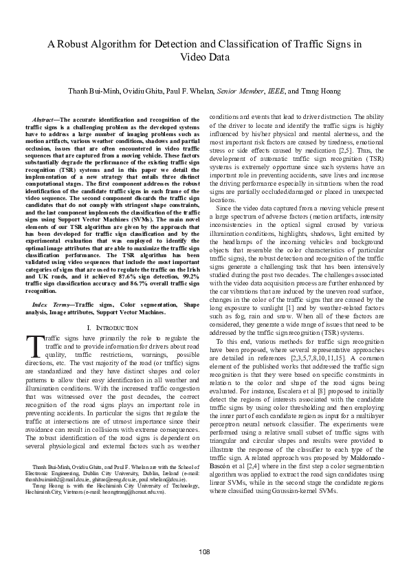 Pdf A Robust Algorithm For Detection And Classification Of Traffic