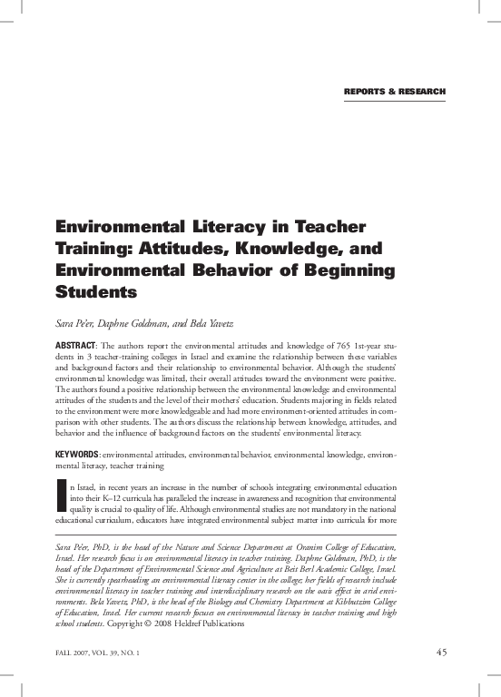 (PDF) Environmental Literacy in Teacher Training: Attitudes, Knowledge ...