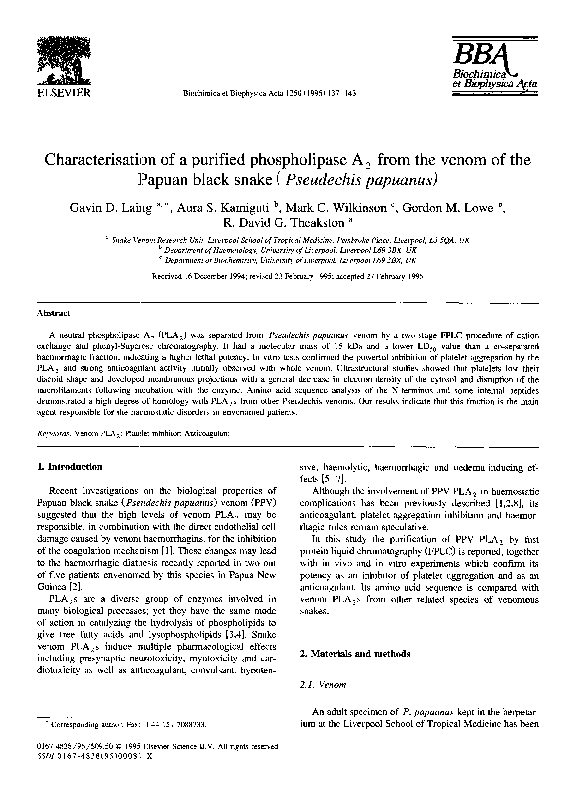 (PDF) Characterisation of a purified phospholipase A 2 from the venom ...
