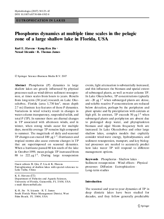 (PDF) Phosphorus dynamics at multiple time scales in the pelagic zone of a large shallow lake in ...
