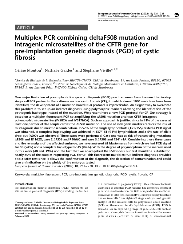 (PDF) Multiplex PCR combining deltaF508 mutation and intragenic ...
