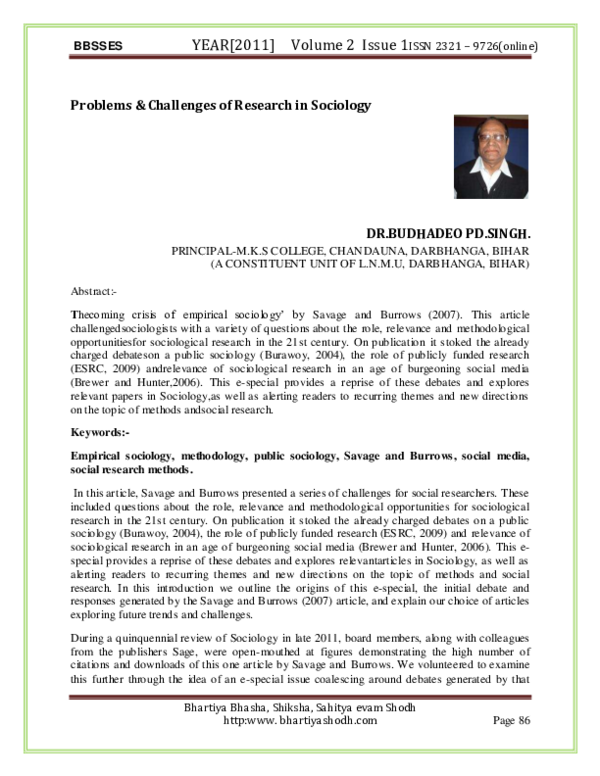 (PDF) Problems & Challenges of Research in Sociology