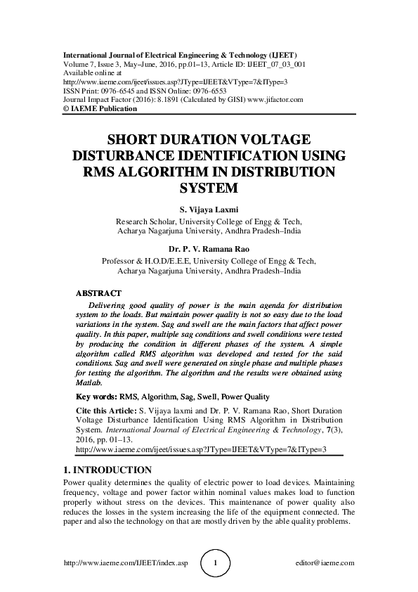 (PDF) SHORT DURATION VOLTAGE DISTURBANCE IDENTIFICATION USING RMS ...