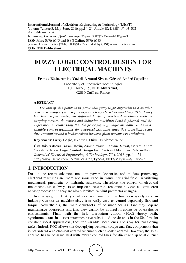 (PDF) FUZZY LOGIC CONTROL DESIGN FOR ELECTRICAL MACHINES