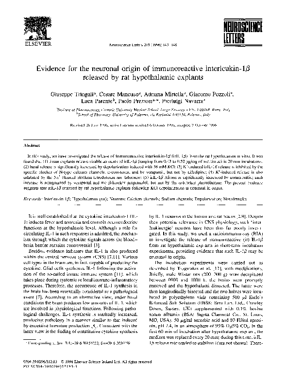 (PDF) Evidence for the neuronal origin of immunoreactive interleukin-1β ...