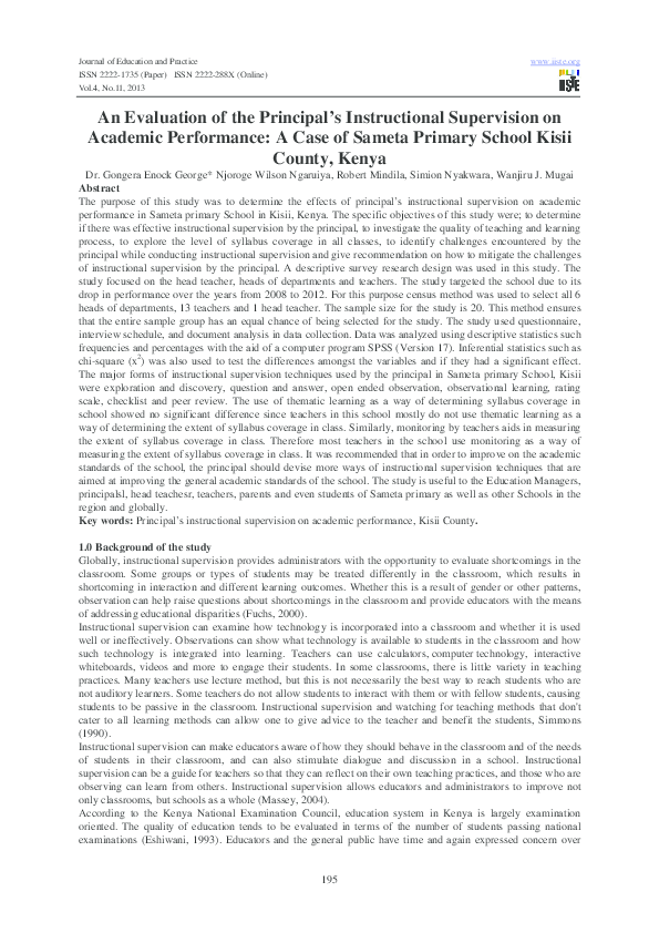 (PDF) An Evaluation of the Principal’s Instructional Supervision on ...