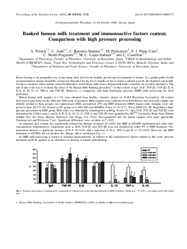 (PDF) Banked human milk treatment and immunoactive factors content ...