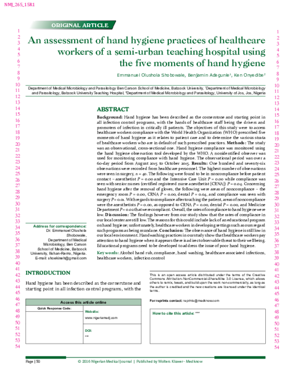 (PDF) An assessment of hand hygiene practices of healthcare workers of ...