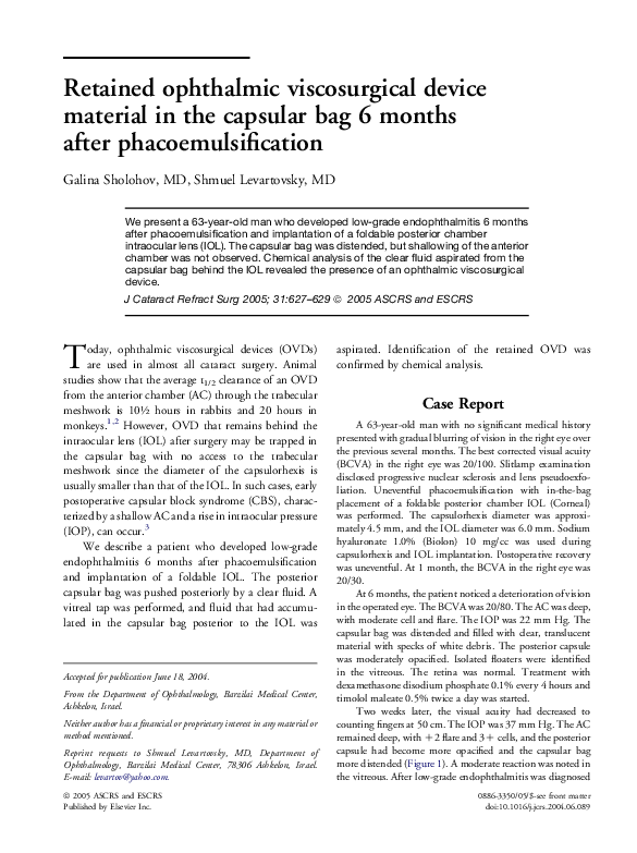 (PDF) Retained ophthalmic viscosurgical device material in the capsular ...