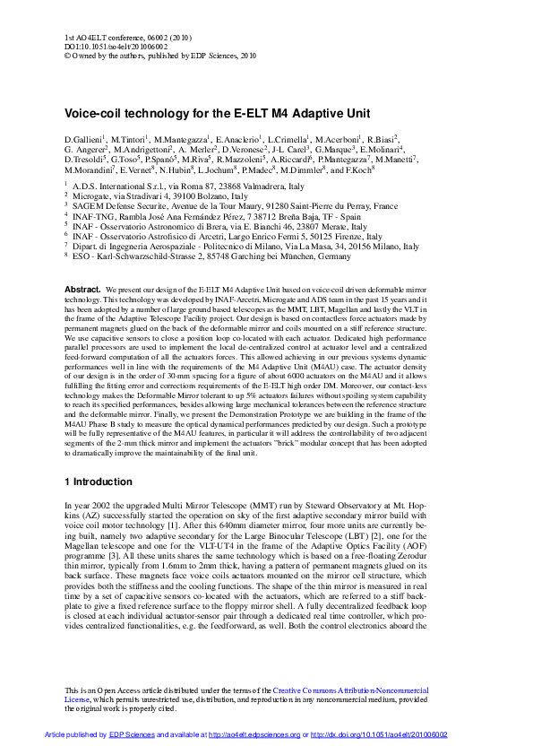 (PDF) Voice-coil technology for the E-ELT M4 Adaptive Unit