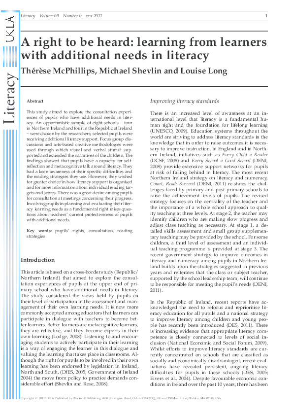 (PDF) A right to be heard: learning from learners with additional needs ...