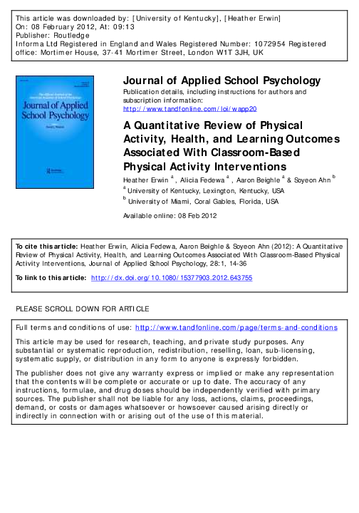 Pdf A Quantitative Review Of Physical Activity Health And Learning Outcomes Associated With