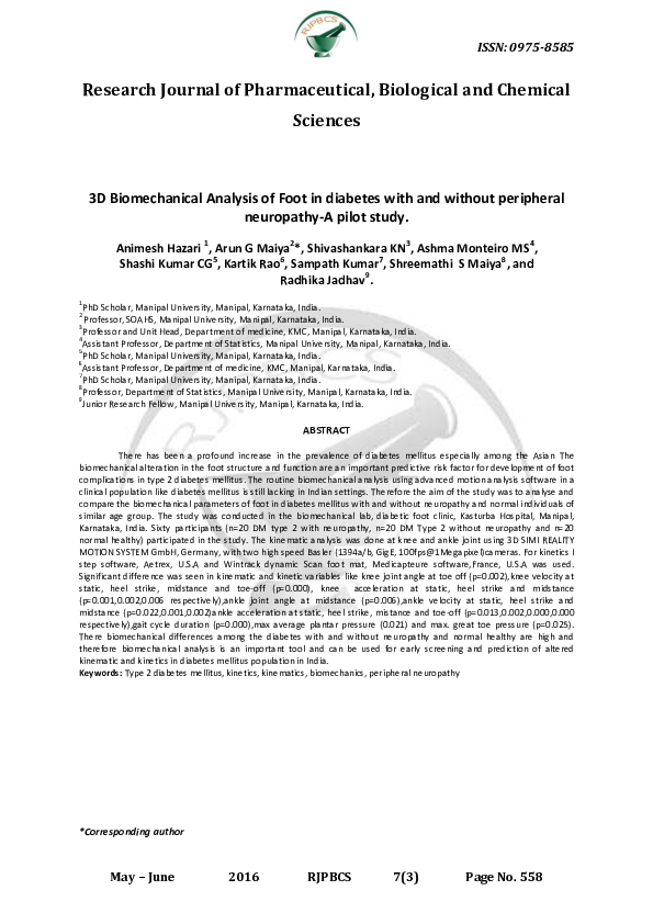 (PDF) 3D Biomechanical Analysis of Foot in diabetes with and without ...