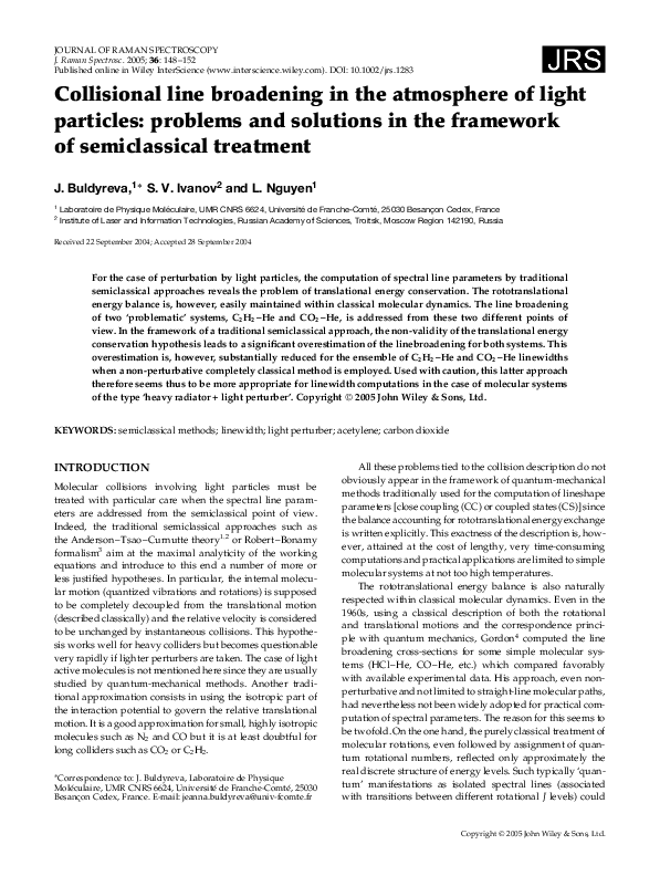 (PDF) Collisional line broadening in the atmosphere of light particles ...