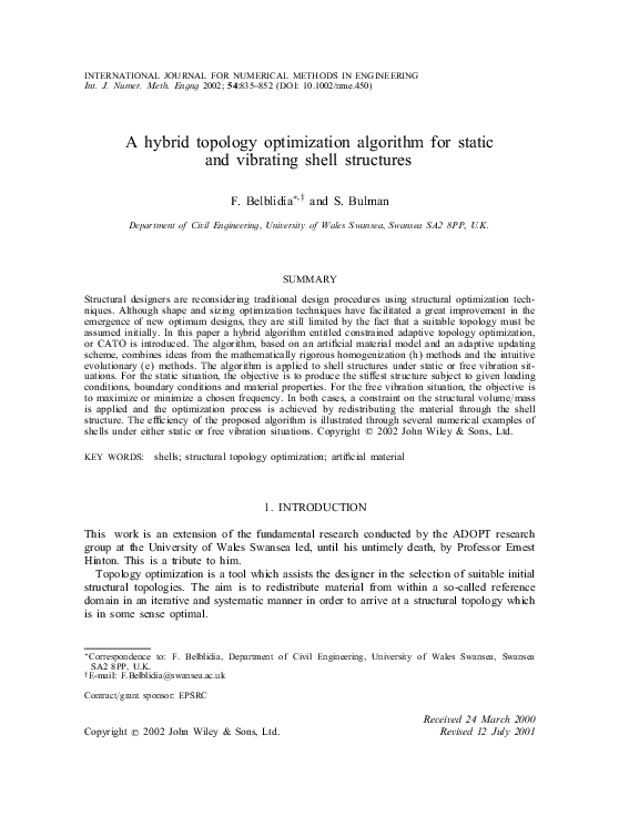 Pdf A Hybrid Topology Optimization Algorithm For Static And Vibrating
