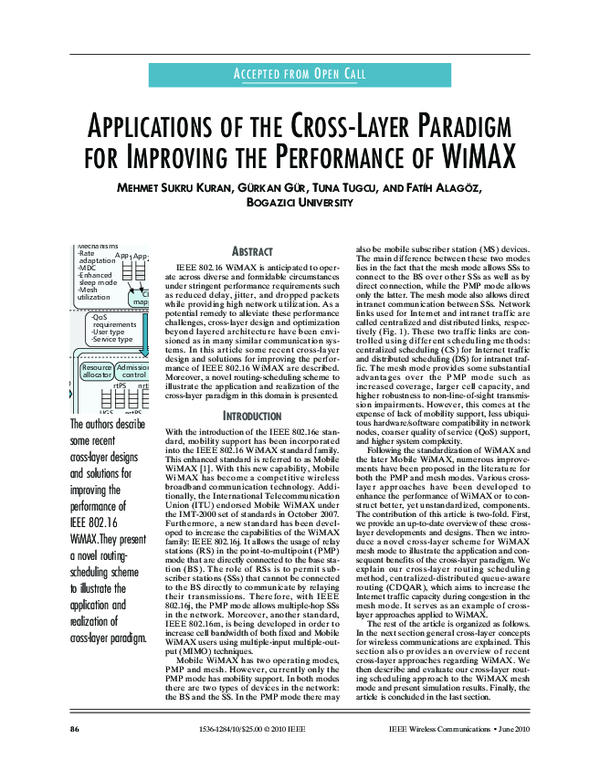 (PDF) Applications of the cross-layer paradigm for improving the performance of WiMax [Accepted ...
