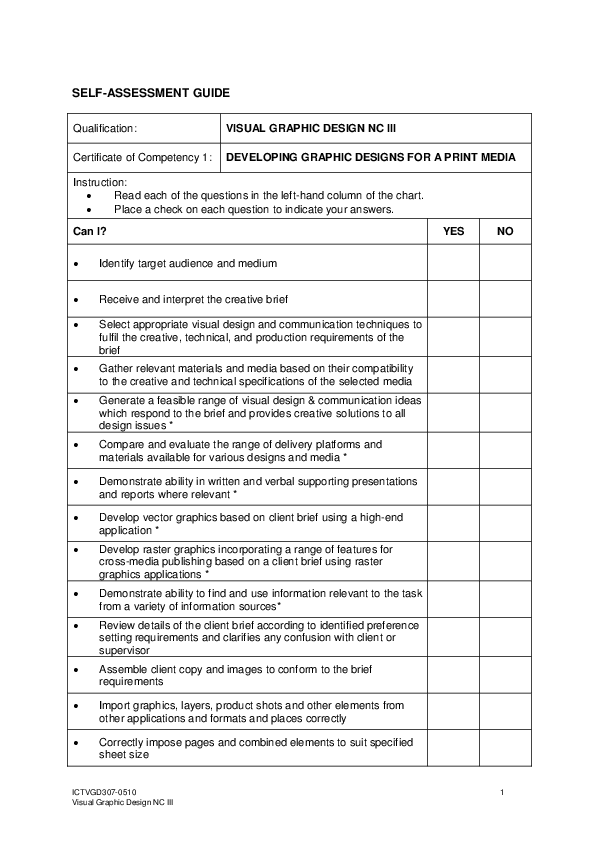 (PDF) ICTVGD307-0510 1 Visual Graphic Design NC III SELF-ASSESSMENT ...