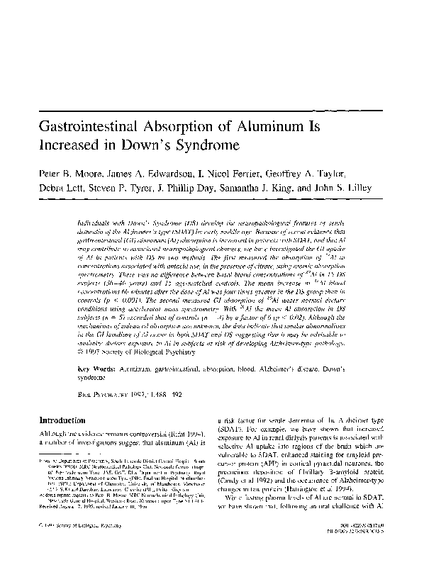 (PDF) Gastrointestinal absorption of aluminum is increased in down's ...