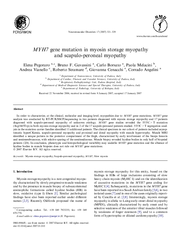 (PDF) MYH7 gene mutation in myosin storage myopathy and scapulo ...