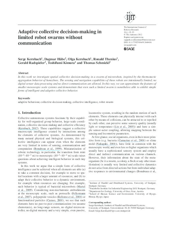 (PDF) Adaptive collective decision-making in limited robot swarms ...