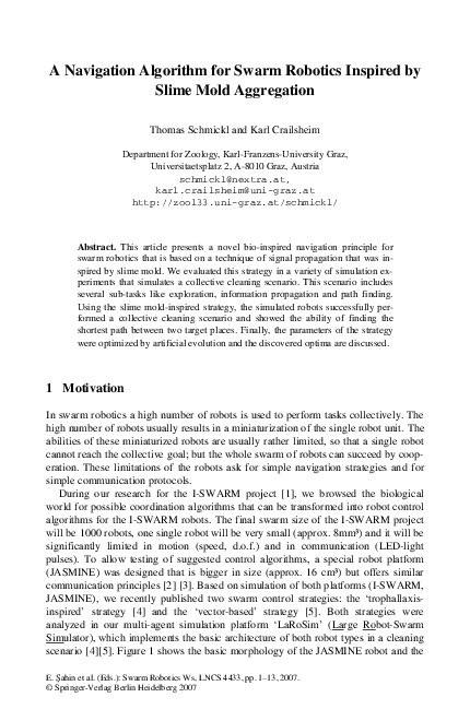 (PDF) A Navigation Algorithm for Swarm Robotics Inspired by Slime Mold Aggregation | Thomas ...