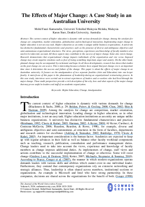 (PDF) The effects of major change: A case study in an Australian university