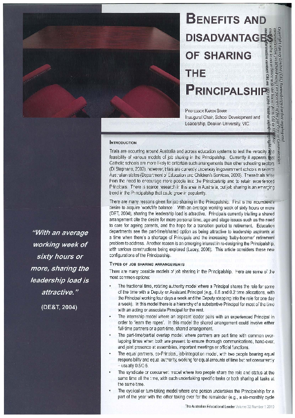 (PDF) Benefits and disadvantages of sharing the principalship