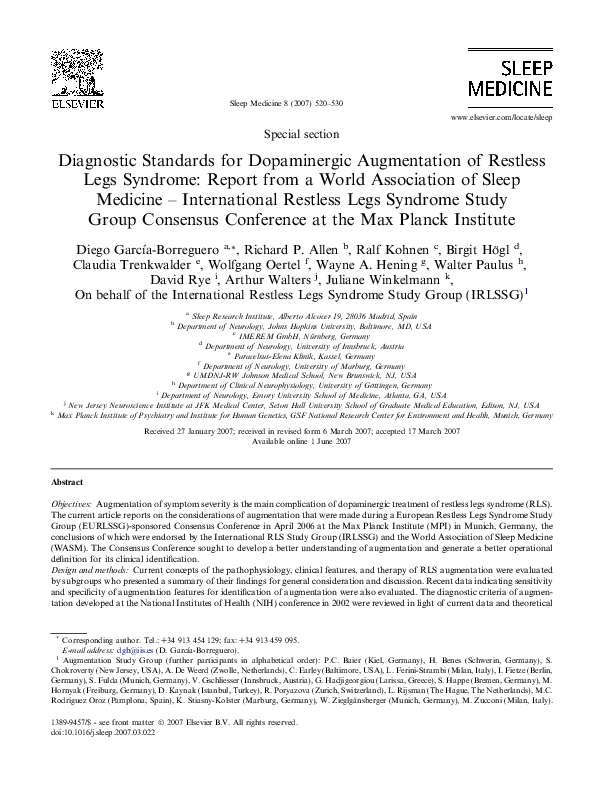 (PDF) Diagnostic Standards for Dopaminergic Augmentation of Restless ...