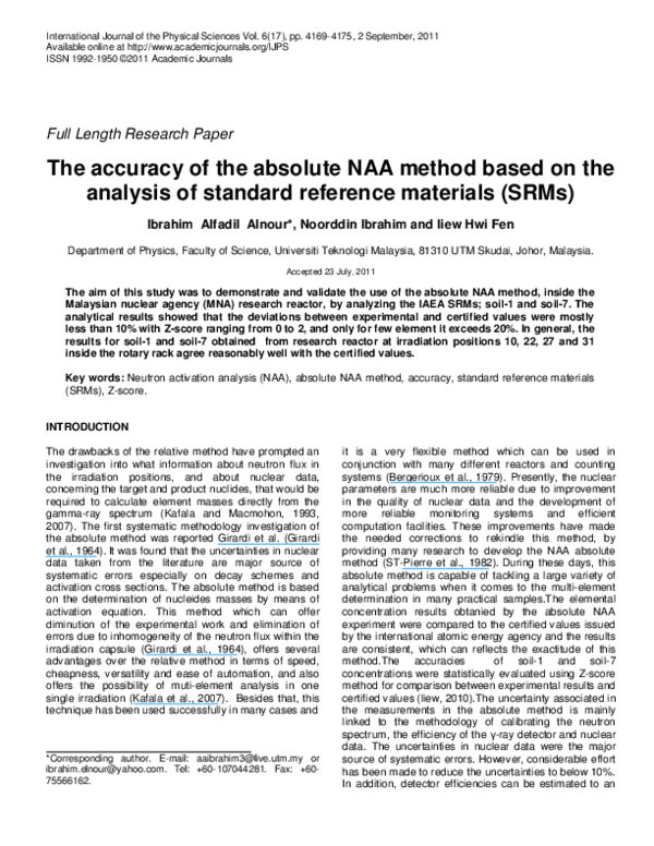 (PDF) The accuracy of the absolute NAA method based on the analysis of ...