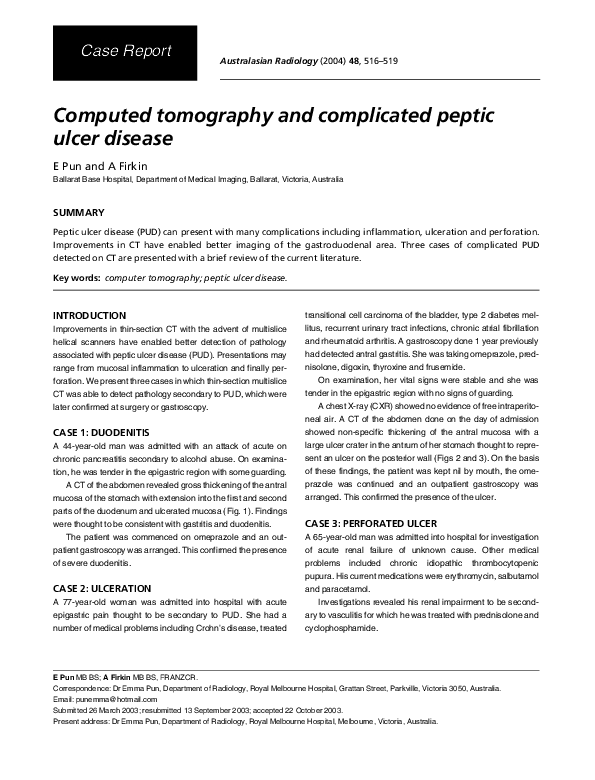 (PDF) Computed tomography and complicated peptic ulcer disease