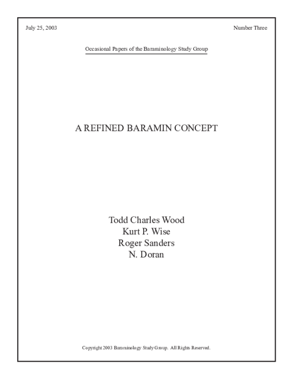 (PDF) A refined baramin concept by Todd C. Wood, Kurt P. Wise, Roger ...