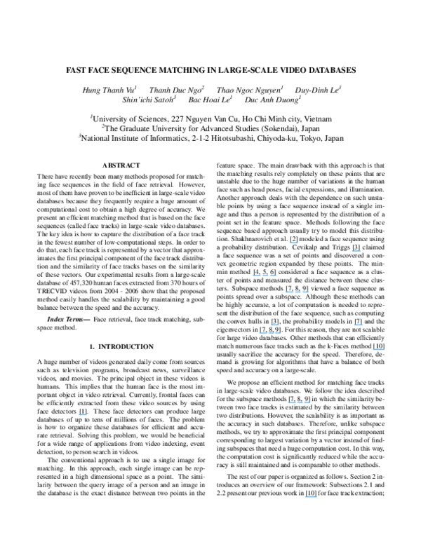 (PDF) Fast face sequence matching in large-scale video databases