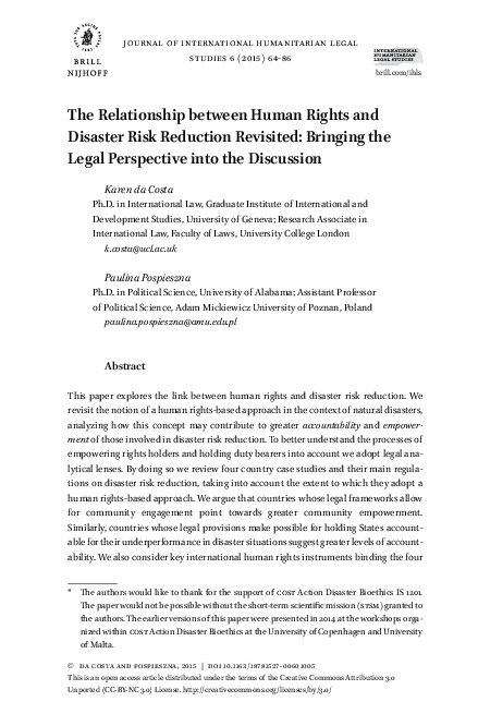 (PDF) The Relationship between Human Rights and Disaster Risk Reduction ...