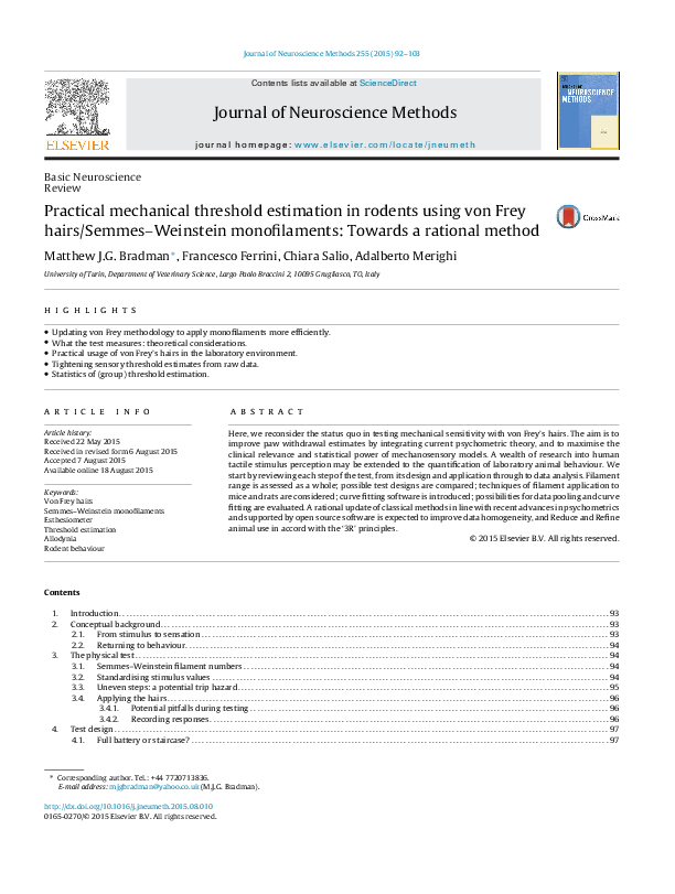 (PDF) Practical mechanical threshold estimation in rodents using von ...