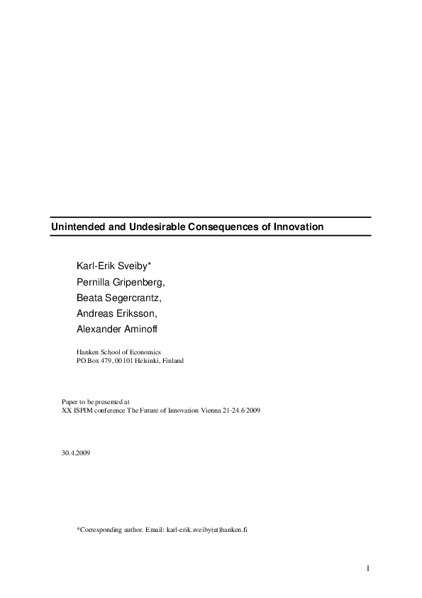 (PDF) Unintended and undesirable consequences of innovation