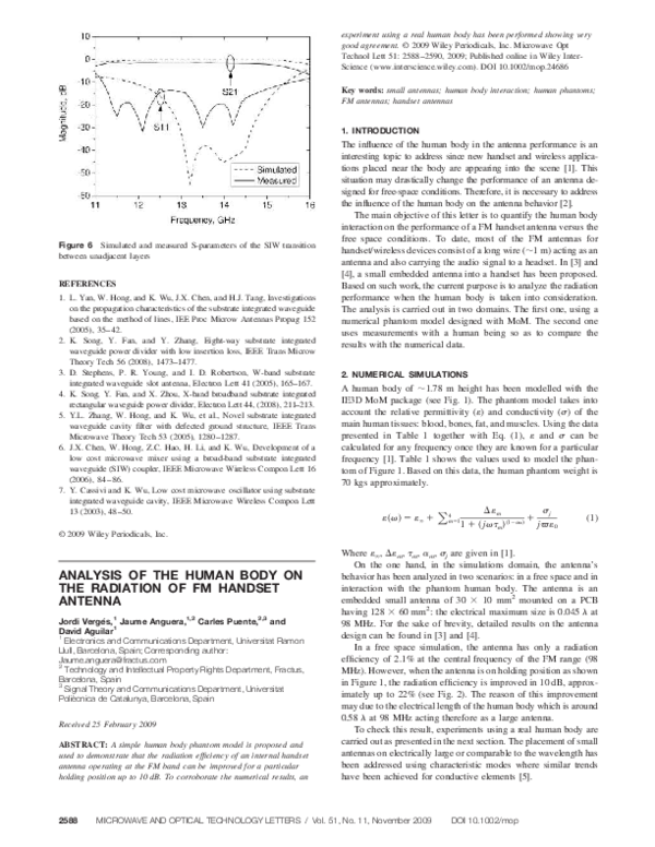 (PDF) Analysis of the human body on the radiation of FM handset antenna