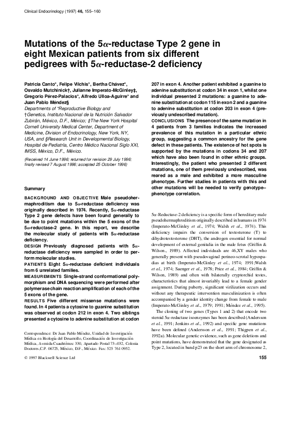 (PDF) Mutations of the 5α-reductase Type 2 gene in eight Mexican ...