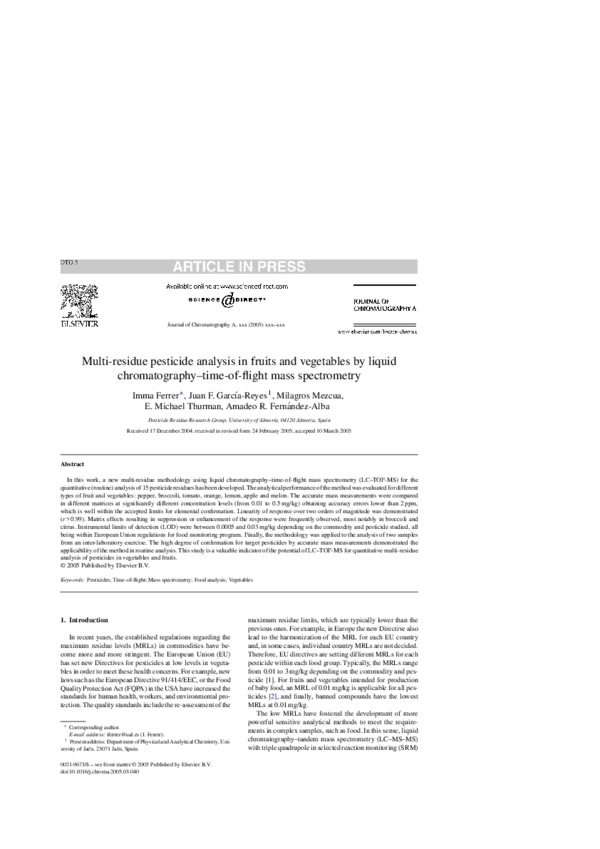 (PDF) Multi-residue pesticide analysis in fruits and vegetables by liquid chromatography–time-of ...