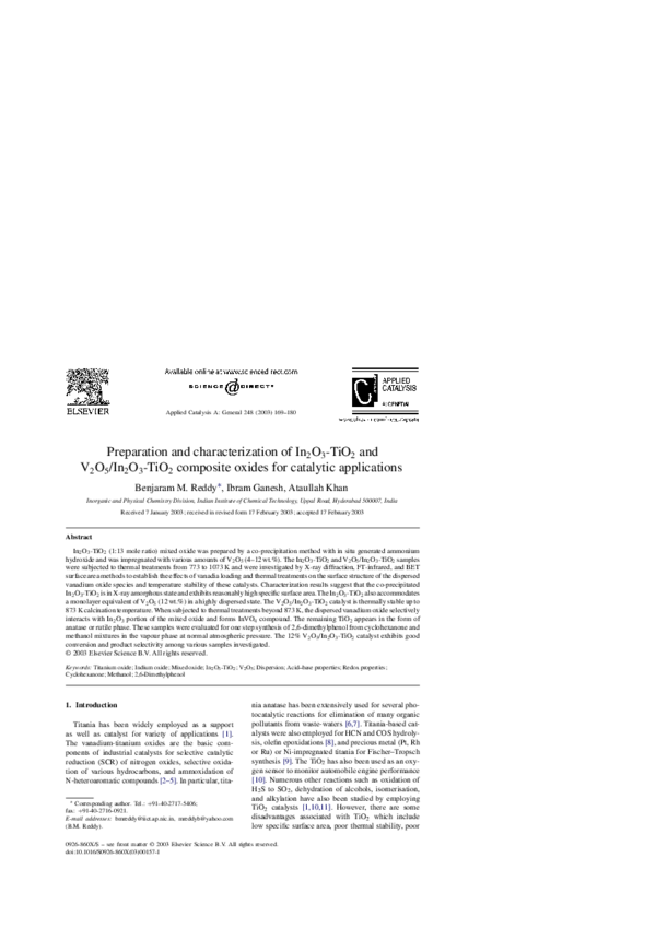 (PDF) Preparation and characterization of In2O3-TiO2 and V2O5/In2O3-TiO2 composite oxides for ...