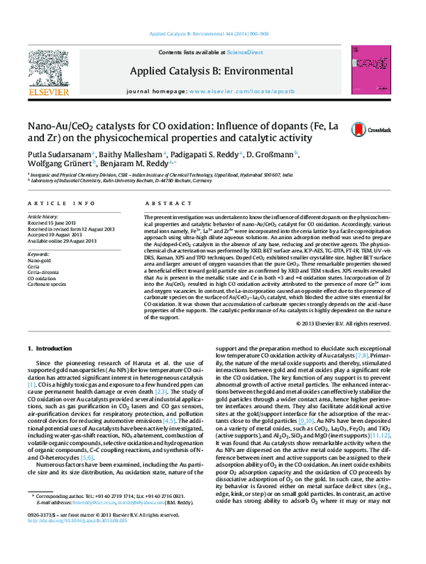 (PDF) Nano-Au/CeO2 catalysts for CO oxidation: Influence of dopants (Fe ...