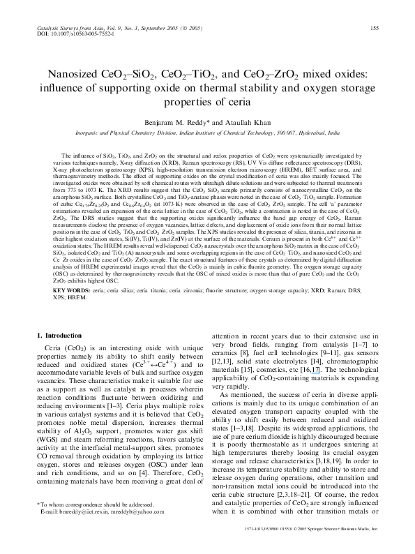 (PDF) Nanosized CeO2–SiO2, CeO2–TiO2, and CeO2–ZrO2 Mixed Oxides: Influence of Supporting Oxide ...