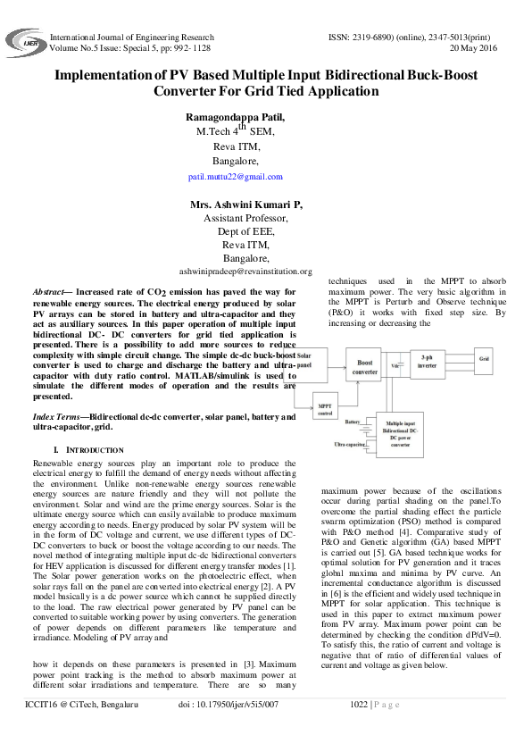 Pdf Implementation Of Pv Based Multiple Input Bidirectional Buck Boost Converter For Grid Tied