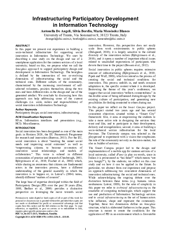 (PDF) Infrastructuring Participatory Development in Information Technology