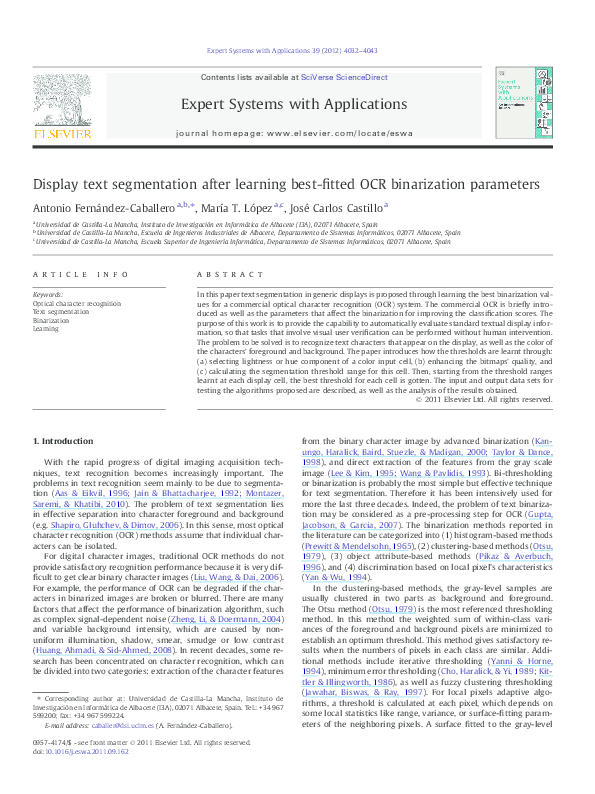 Pdf Display Text Segmentation After Learning Best Fitted Ocr Binarization Parameters