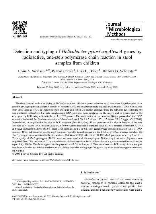 (PDF) Detection and typing of Helicobacter pylori cagA/ vacA genes by ...