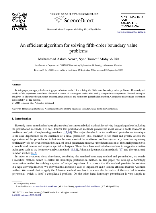 Pdf An Efficient Algorithm For Solving Fifth Order Boundary Value Problems